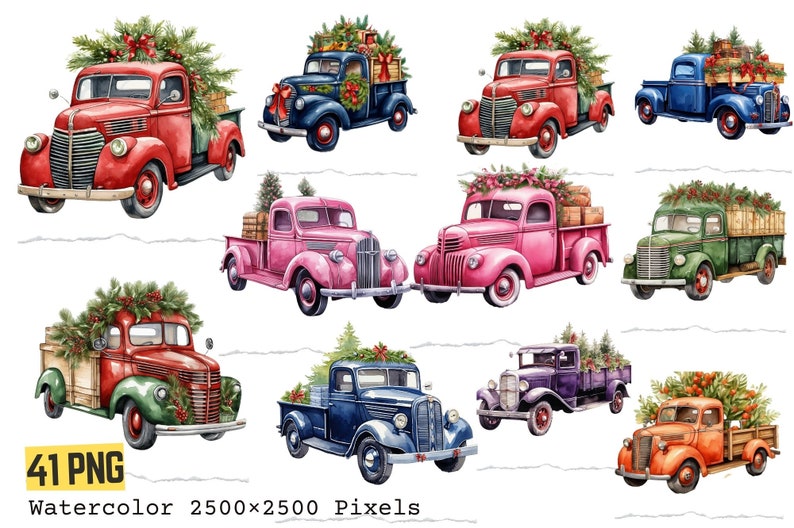 Retro Truck With Christmas Tree Clipart Christmas Retro Truck - Etsy