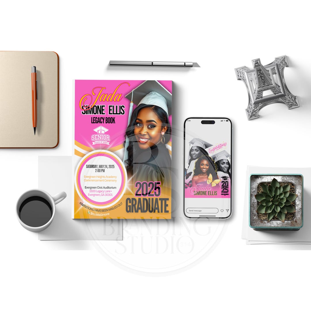 Grad Booklet, Canva Grad Book Template, 8 Page Graduation Booklet ...