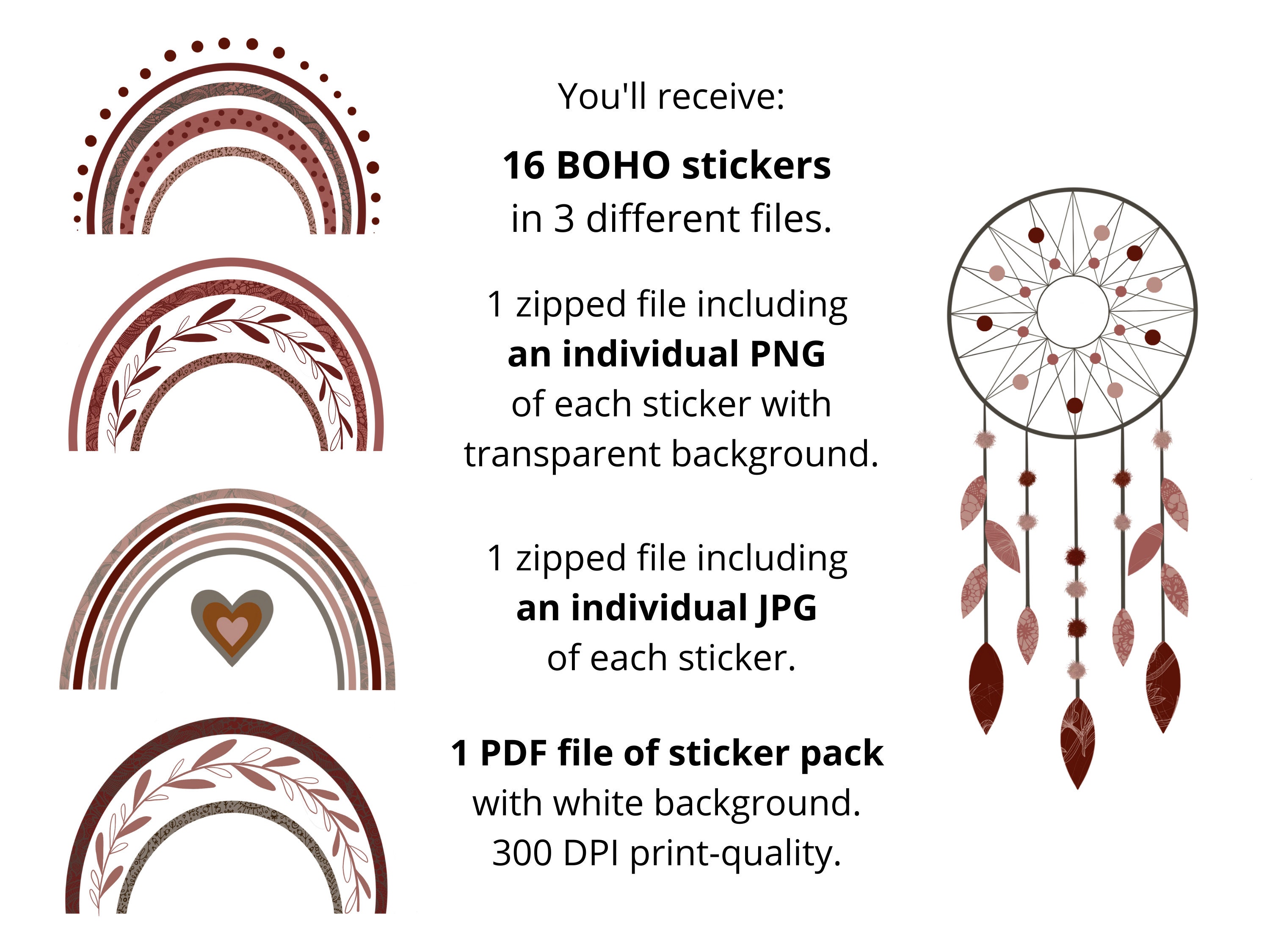 Boho Printable Digital Download Stickers Sheet, PNG, PDF,JPG - Etsy