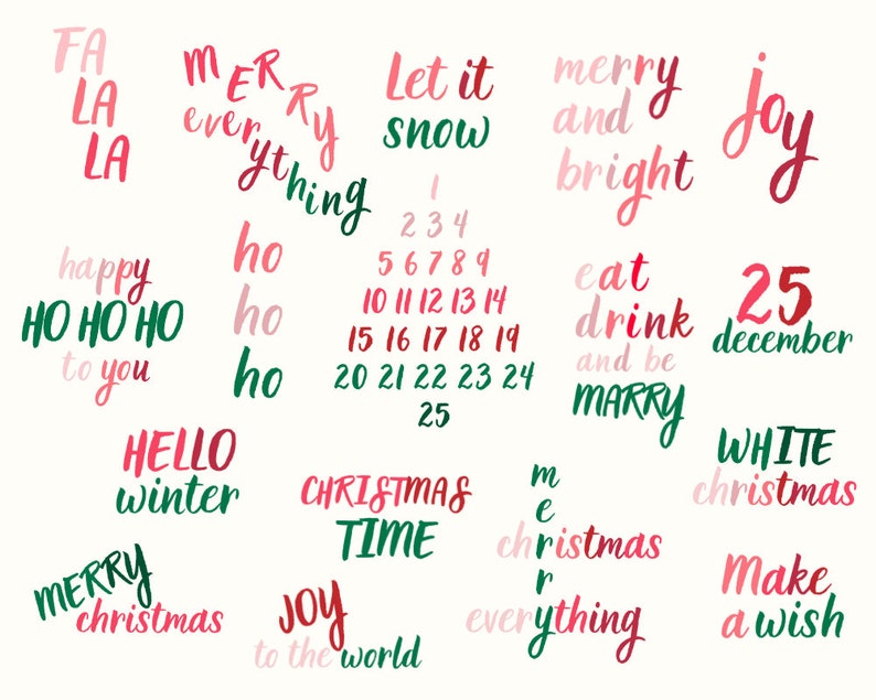 Printable Christmas Quotes Stickers Sheet, Pink and Green, PNG, PDF ...
