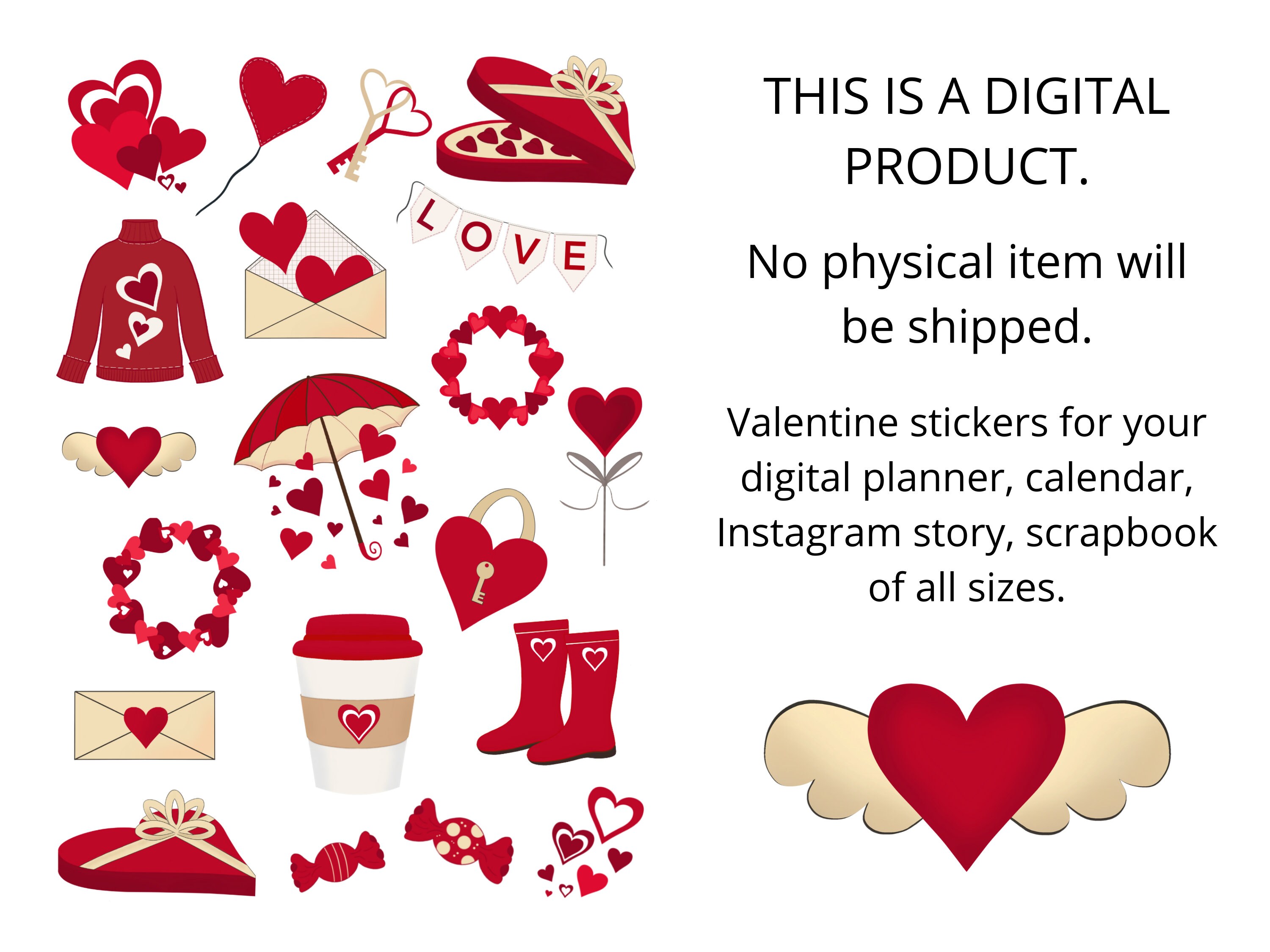 Valentine Digital Download Stickers Sheet. Cute Hand Draw Stickers. PDF ...