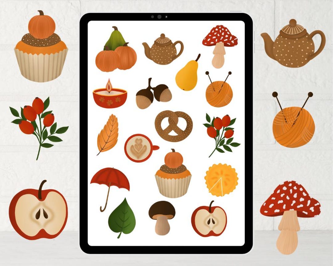 October Autumn Digital Stickers Sheet, Fall Printable Stickers ...