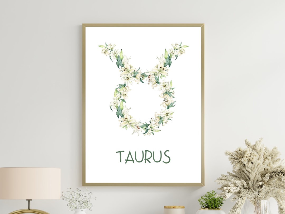 Taurus Zodiac Print, Birth Flower Wall Decor, Lily Poster, Printable ...