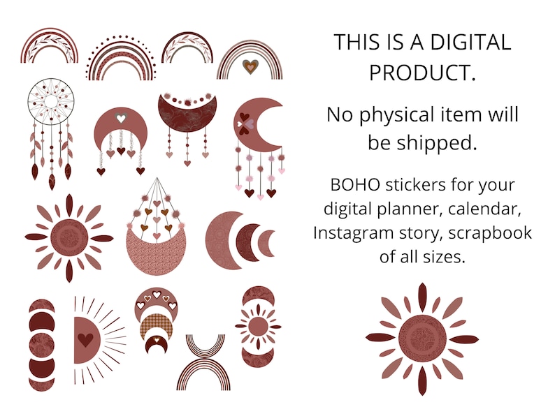 Boho Printable Digital Download Stickers Sheet, PNG, PDF,JPG - Etsy