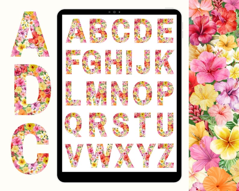 Floral Alphabet Stickers Sheet, Letter Printable Sticker, Digital ...