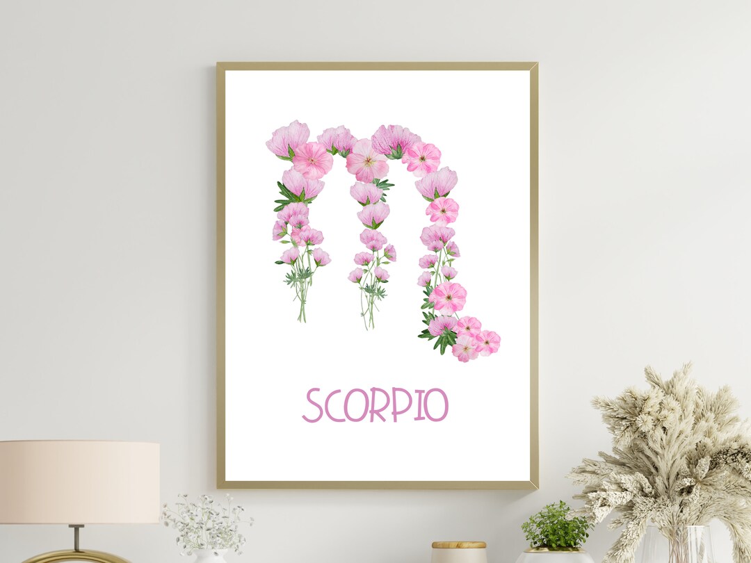 Scorpio Birth Flower Printable Wall Art, Gift for Scorpio, Zodiac ...