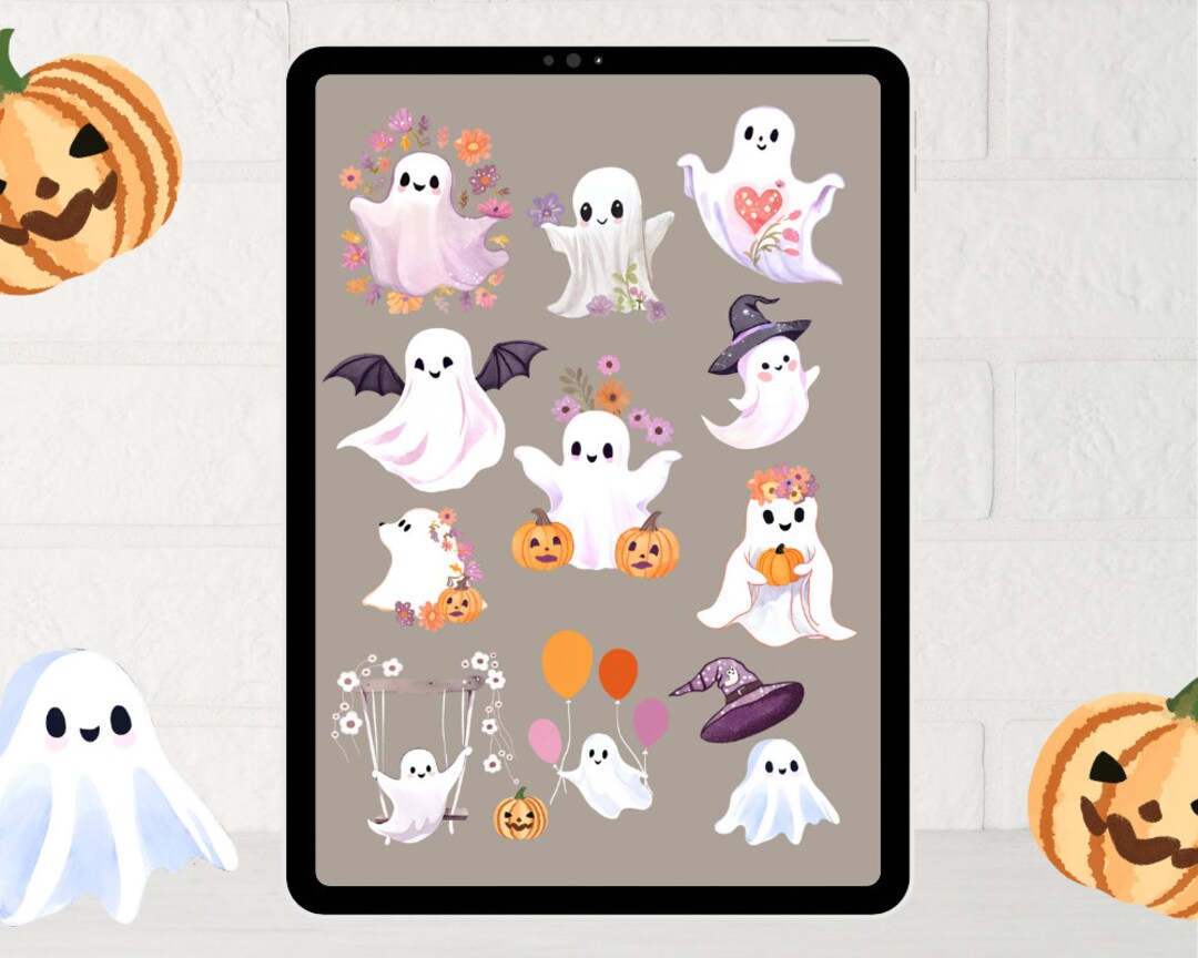 Spooky Ghost, Halloween Stickers Sheet, Cute Ghost Planner Stickers ...