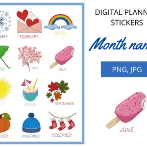 Month Stickers for Planner, Seasonal Calendar Month Names, Calendar ...
