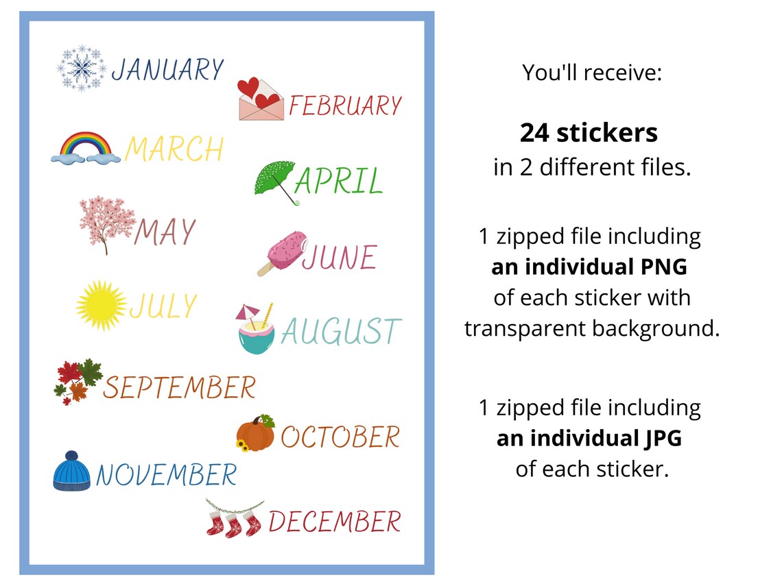 Month Stickers for Planner, Seasonal Calendar Month Names, Calendar ...