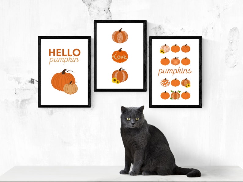 Set of 3 Pumpkin Printable, Halloween Decor, Autumn Wall Art, Fall Wall ...