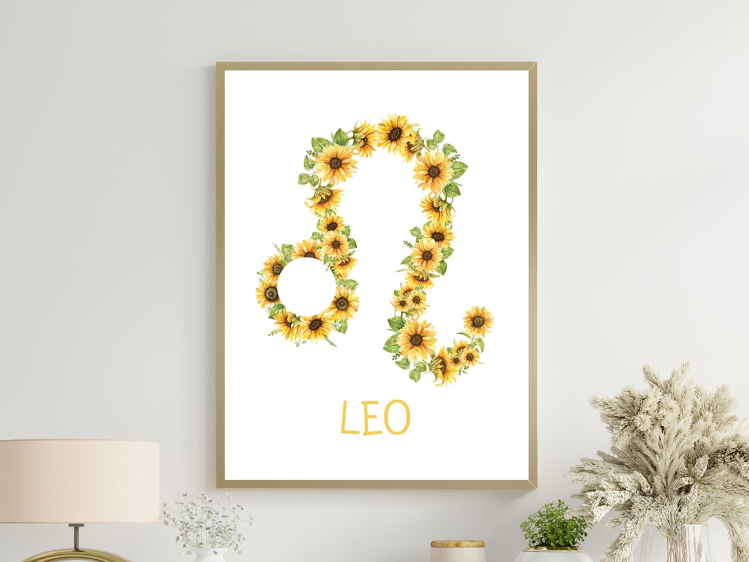 Leo Birth Flowers Print, Sunflower Poster, Zodiac Printable Wall Art ...