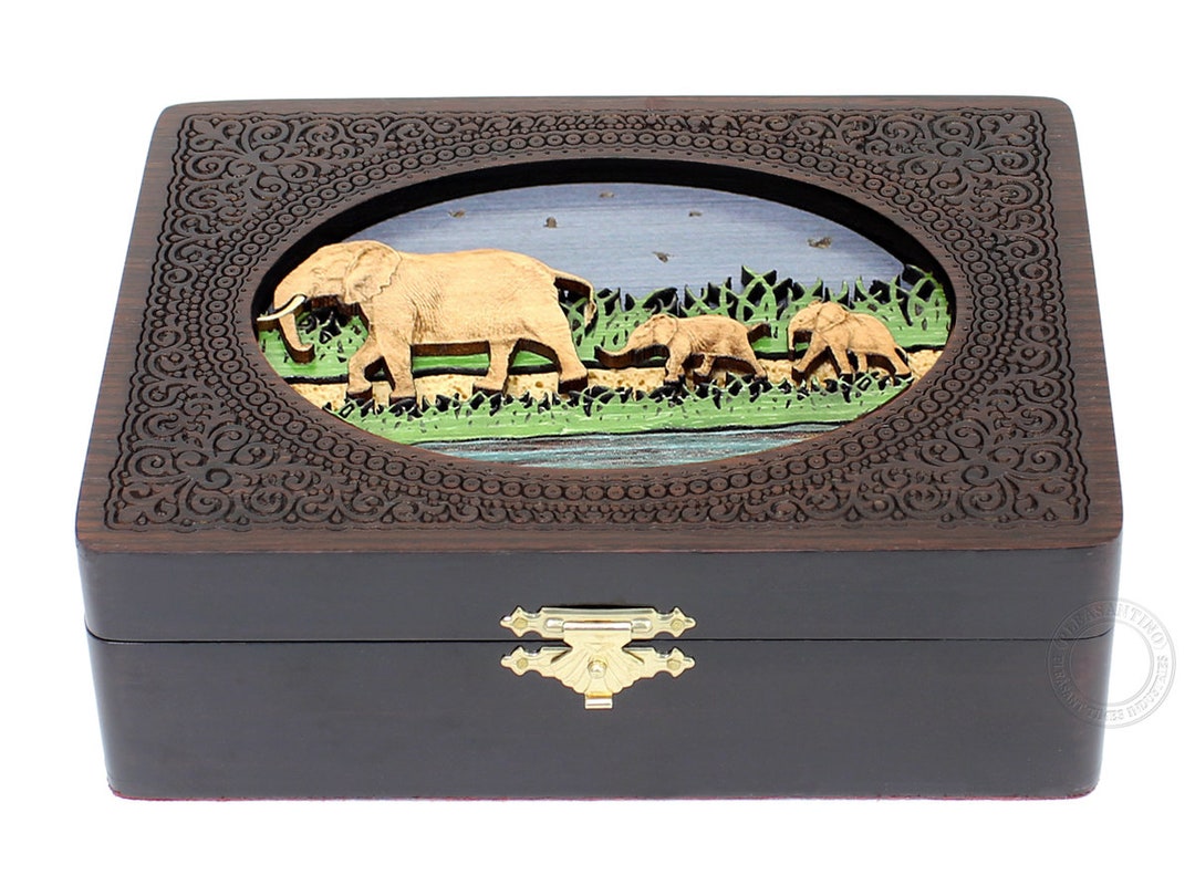 Keepsake Box Elephant Family wooden Memory Box Jewelry Box - Etsy