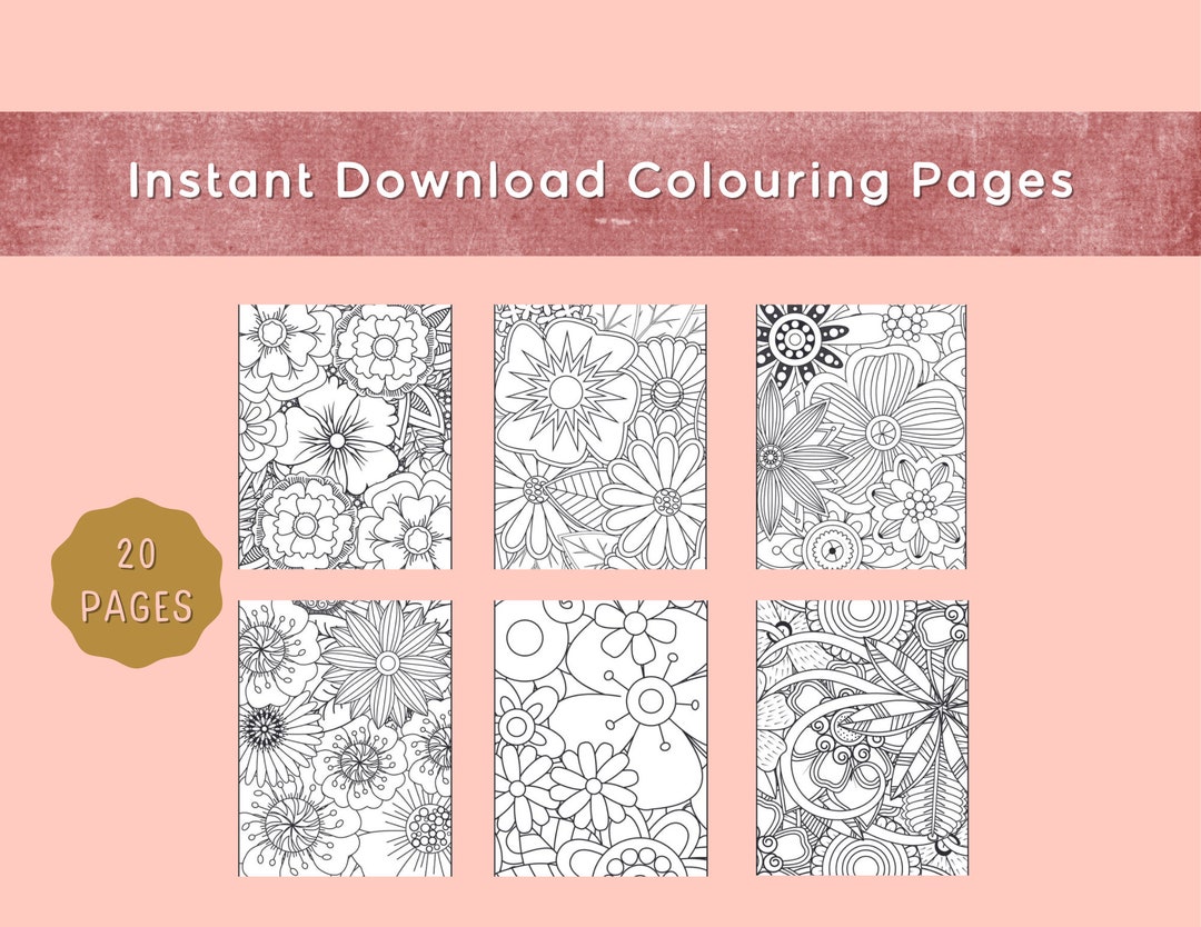 Floral Printable Colouring Pages for Adults, Flowers Sheets, Digital ...