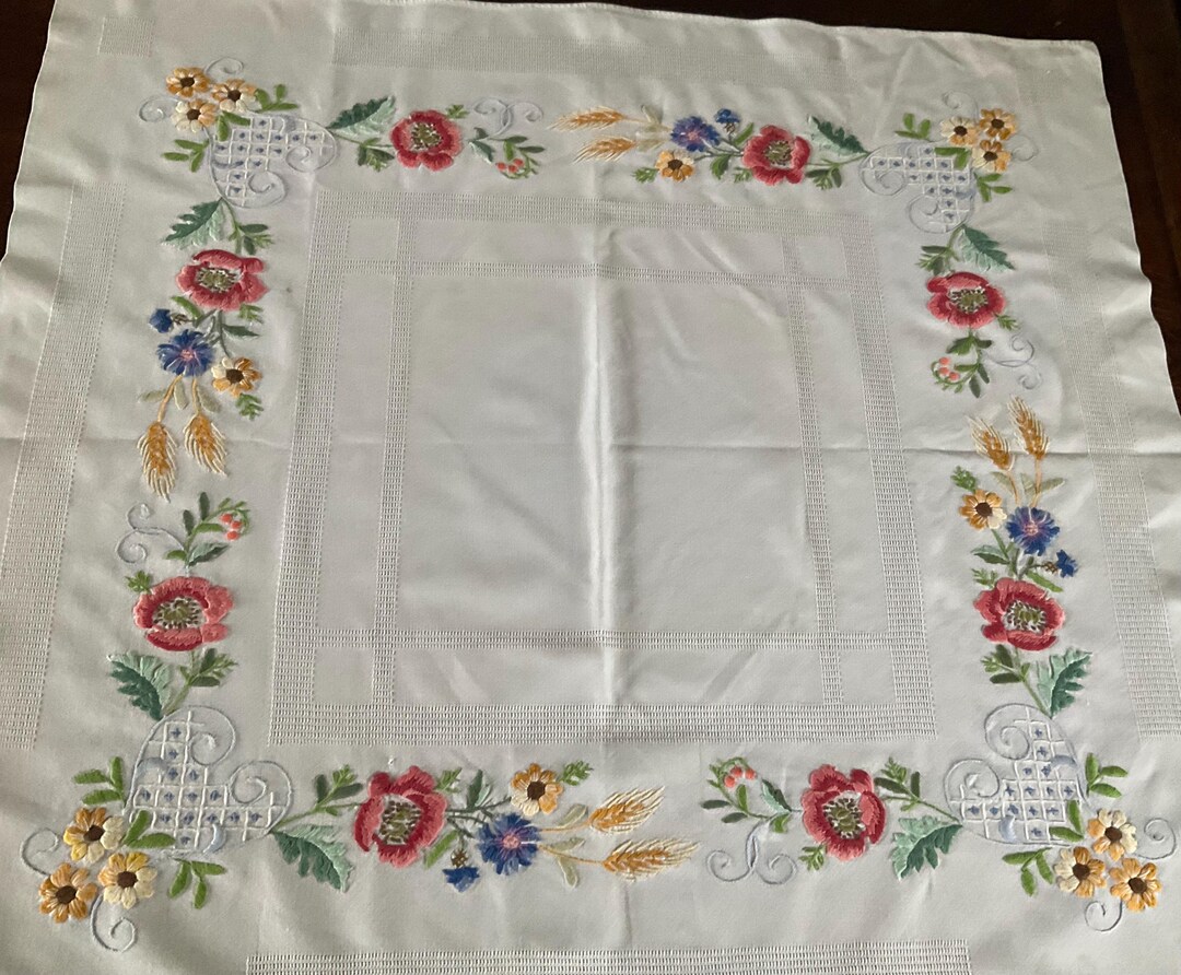 Stunning Hand Embroidered Small Floral Tablecloth. - Etsy