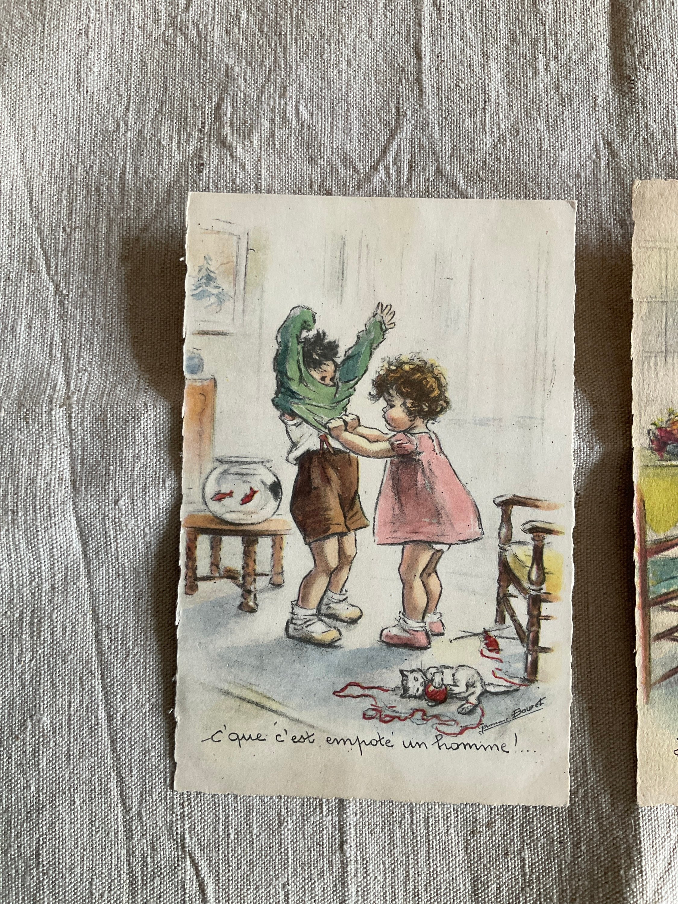 Two Adorable Vintage French Postcards - Etsy UK