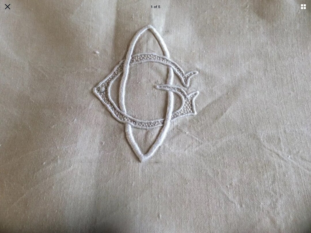 Antique French Pure Linen Hand Embroidered Monogrammed Dowry Sheet ...