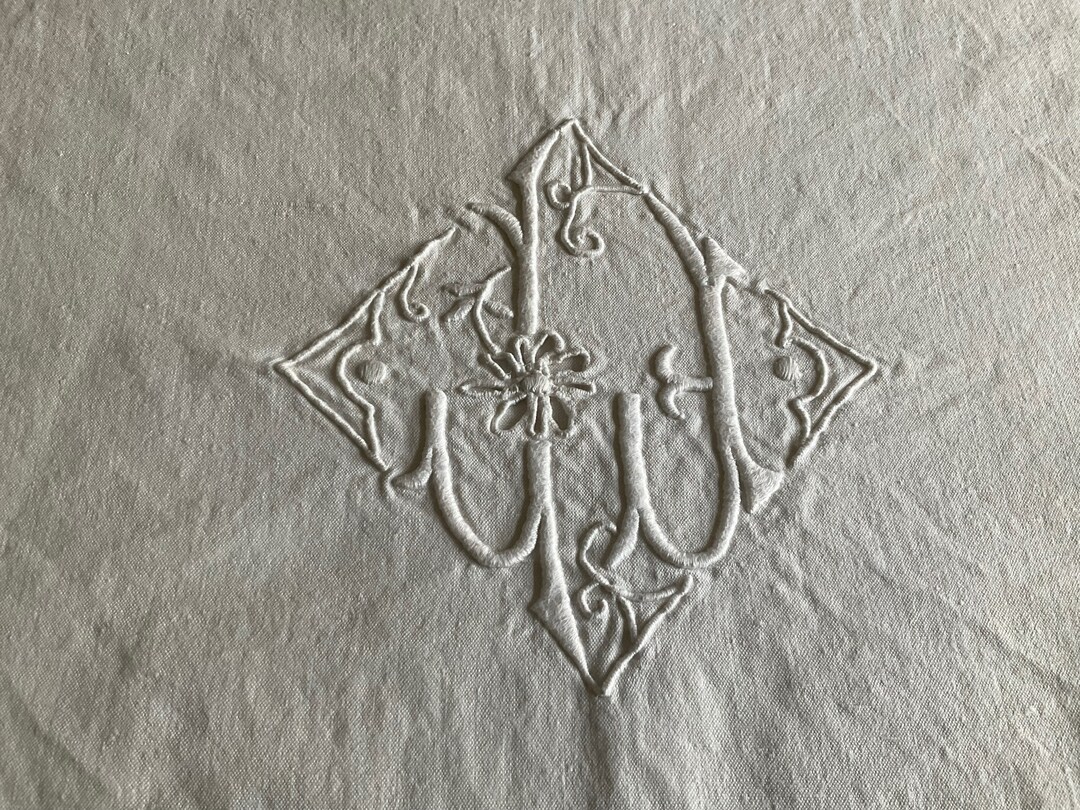 Vintage French Metis Linen Hand Embroidered Monogrammed Dowry Sheet - Etsy