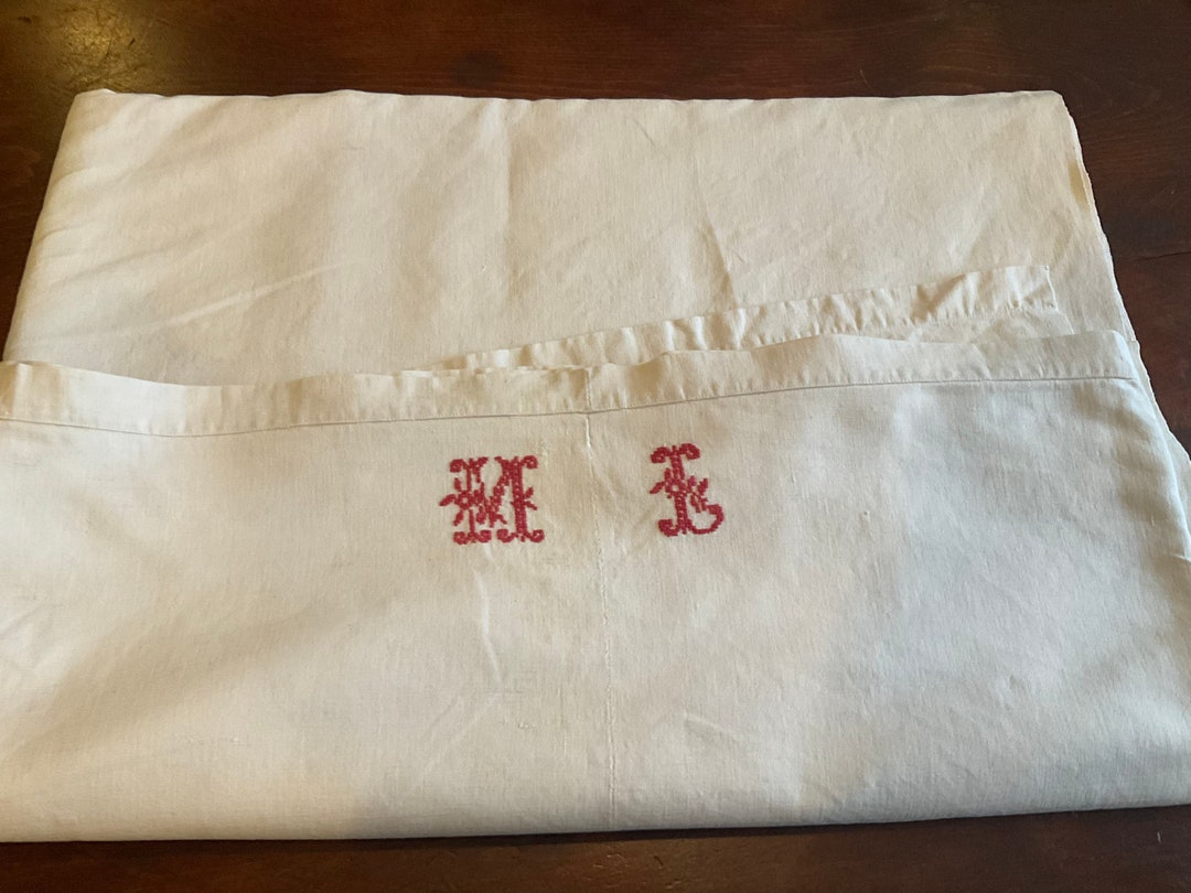 Vintage French Hemp Linen Monogrammed Dowry Sheet - Etsy New Zealand