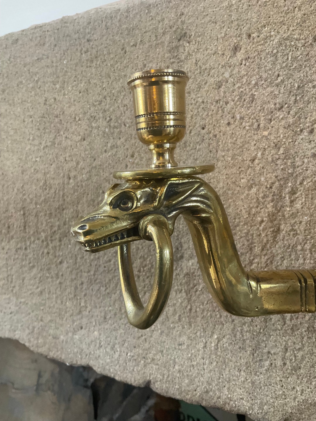 Stunning Vintage French Art Deco Brass Dragons Head Ornate Wall Sconce ...