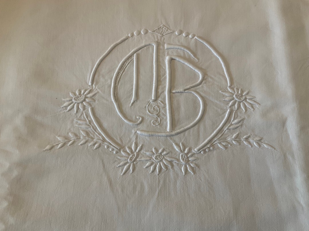 Superb Antique French Monogrammed Hand Embroidered Pure Linen Dowry ...
