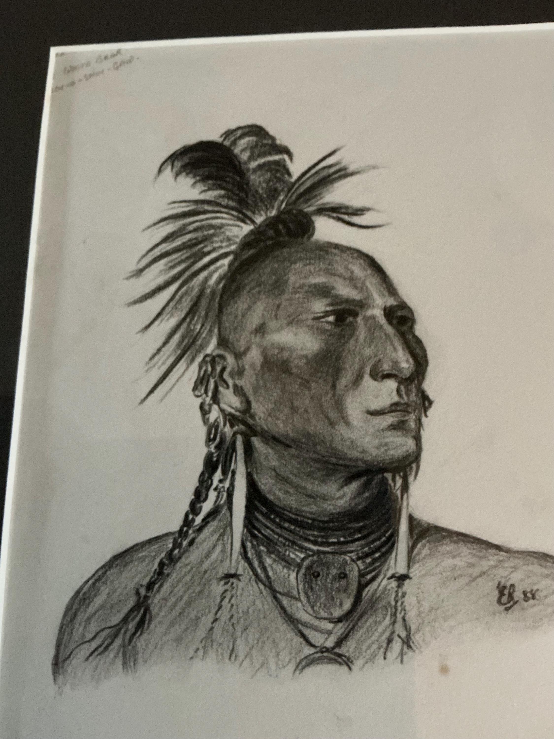 Fantastic Original Framed Pencil Drawing of Little White Bear,kaw Tribe ...