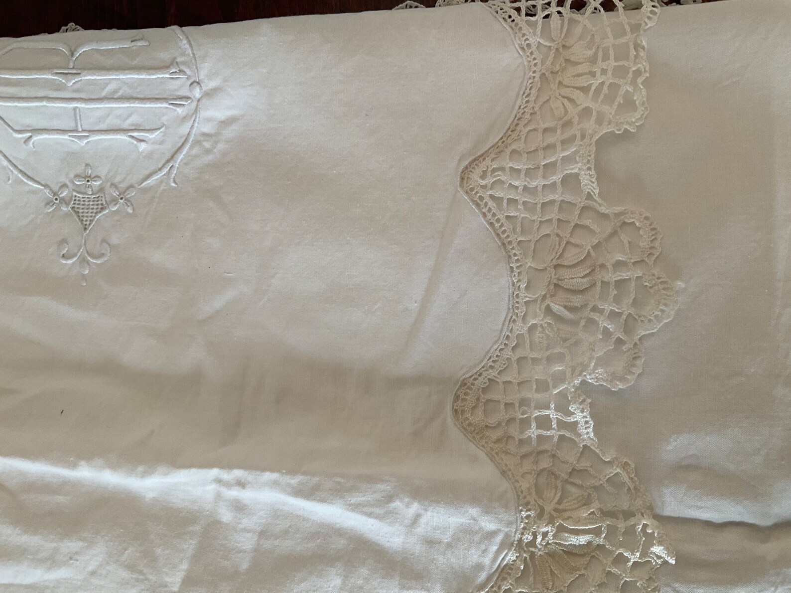 Vintage French Large Metis Linen Hand Embroidered Monogram Dowry Sheet ...