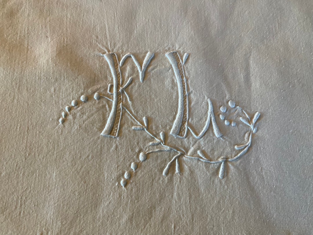 Superb Antique French Monogrammed Hand Embroidered Metis Linen Dowry ...
