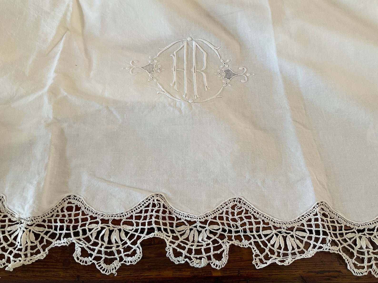 Vintage French Large Metis Linen Hand Embroidered Monogram Dowry Sheet ...
