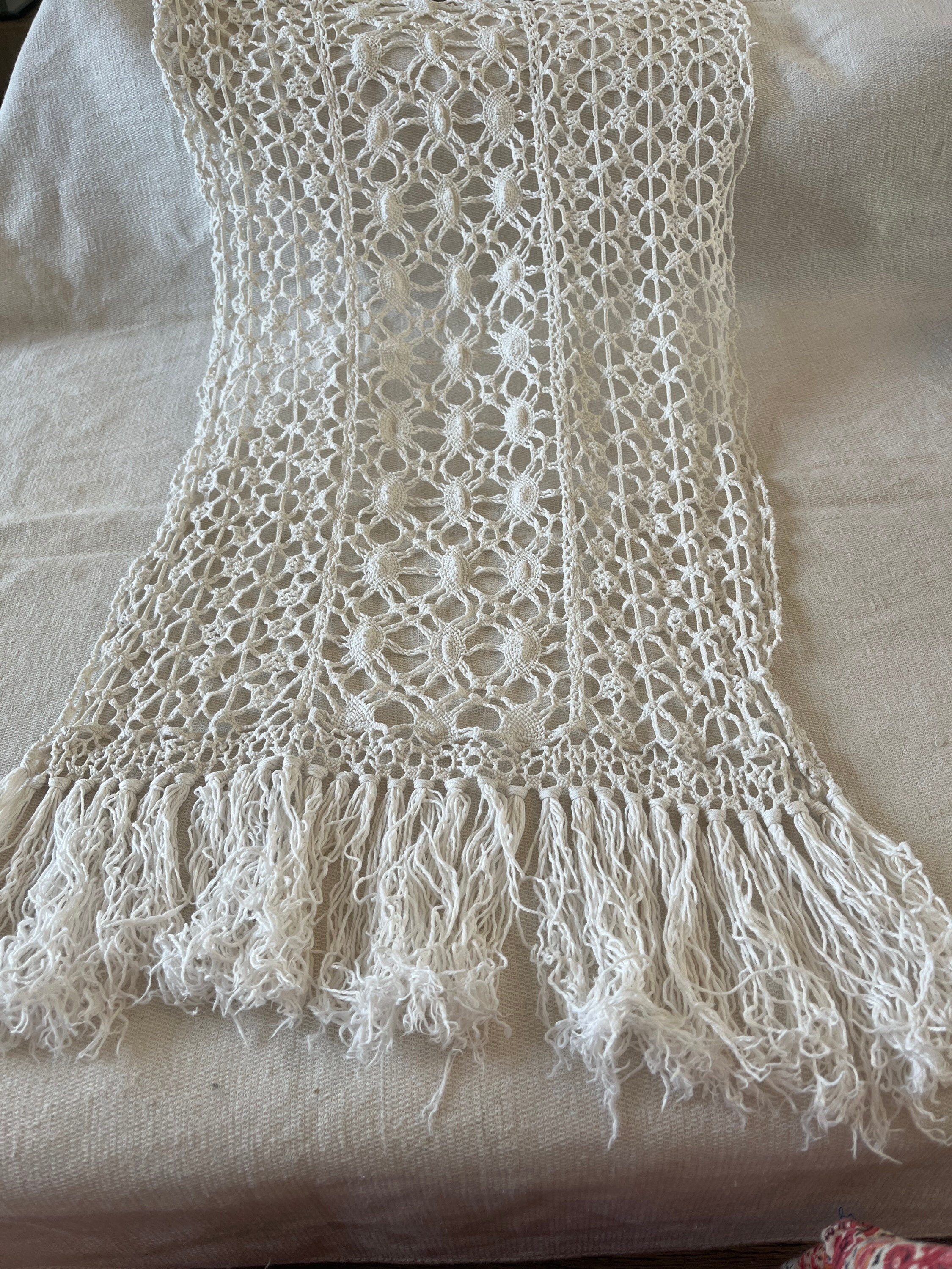 Vintage French Handmade Cotton Crocheted Small Window Panel With ...