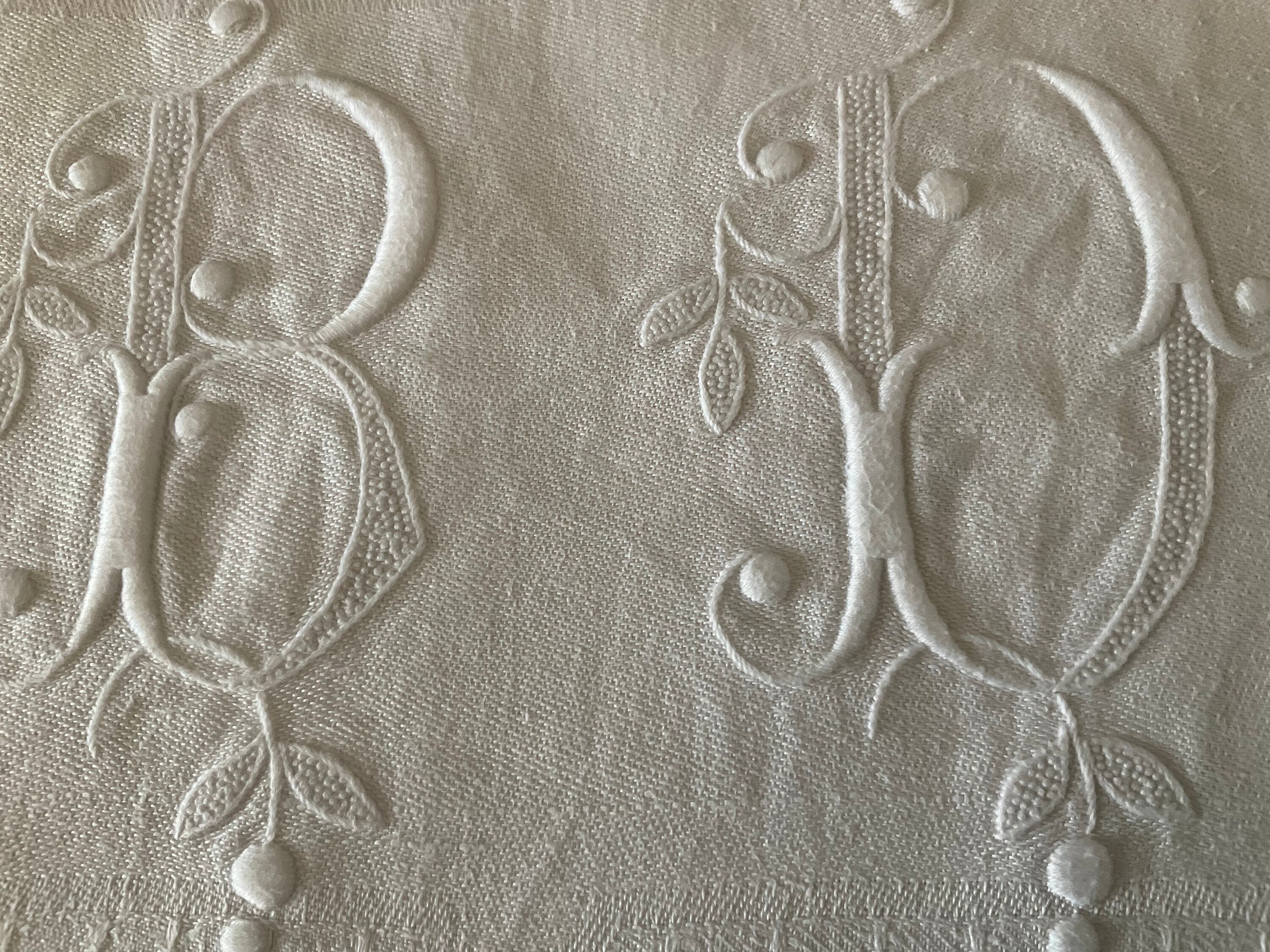 Vintage French Cotton Damask Monogrammed Tablecloth Beautiful ...