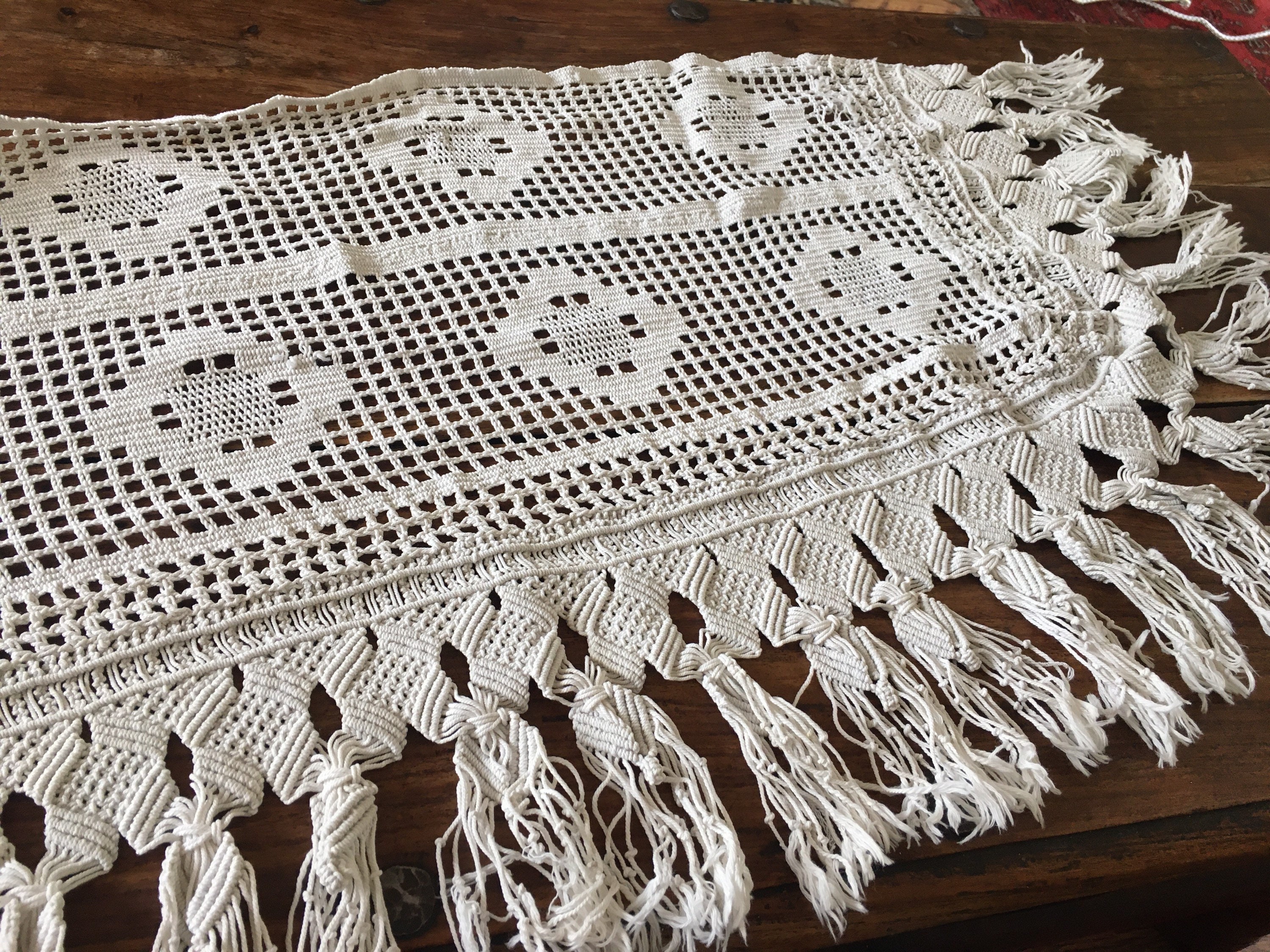 Vinatge French Handmade Cotton Crochet Window Panel With - Etsy