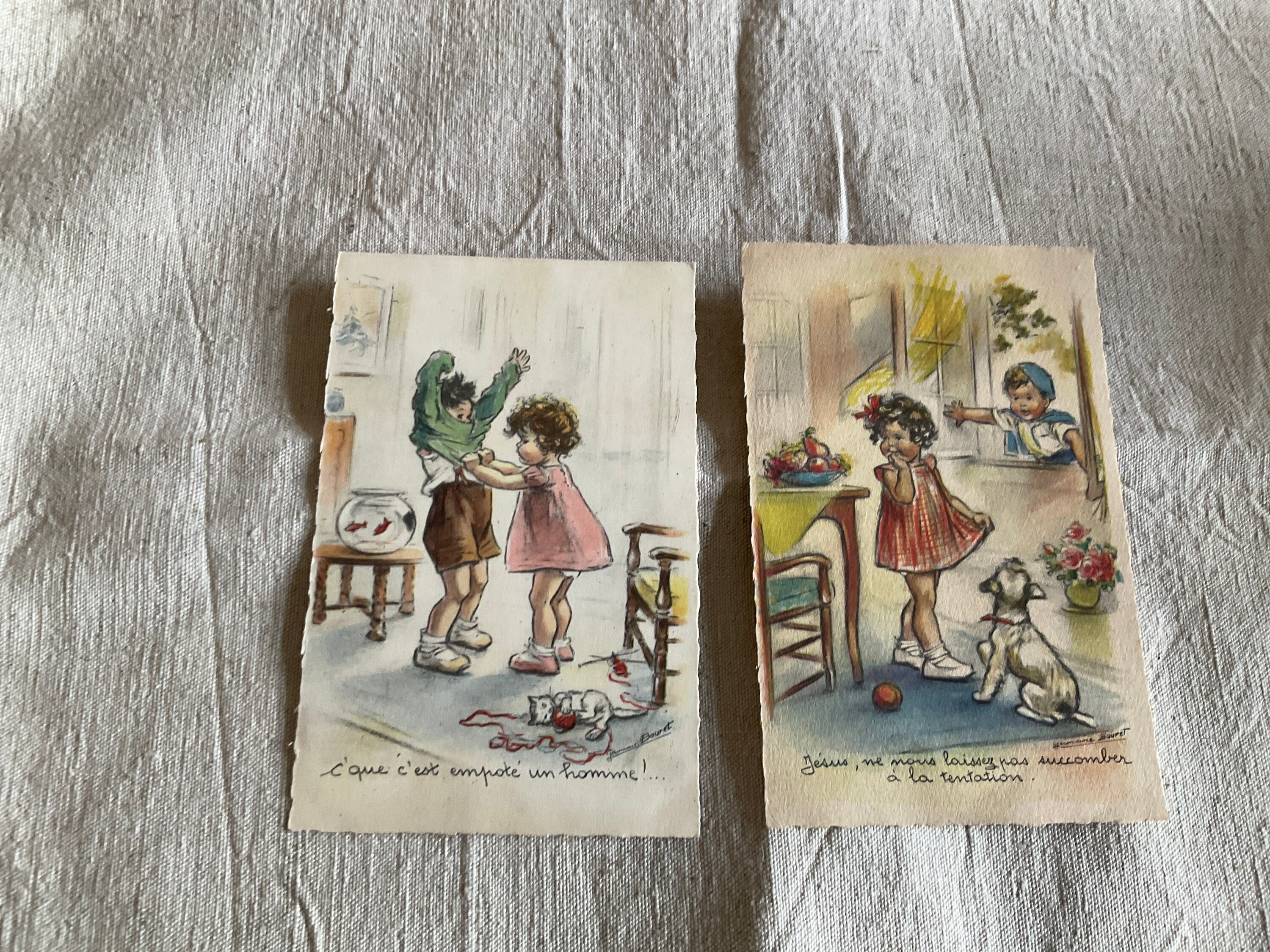 Two Adorable Vintage French Postcards - Etsy UK