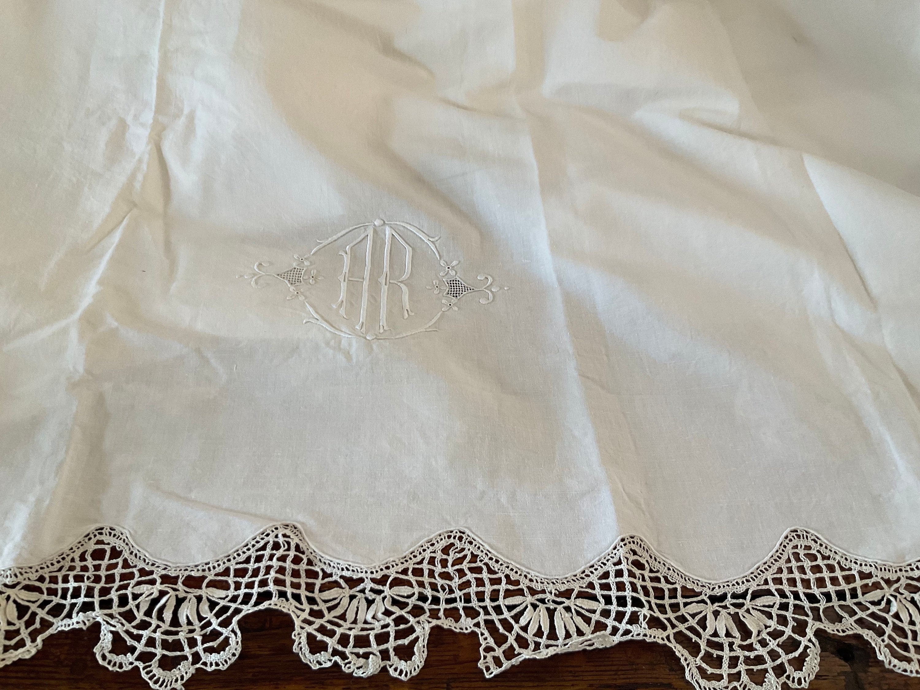 Vintage French Large Metis Linen Hand Embroidered Monogram Dowry Sheet ...