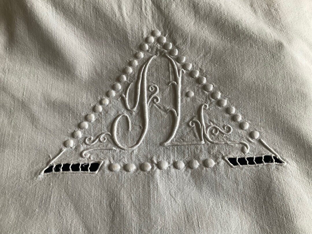 Antique French Large Linen Art Deco Monogrammed Decorative Dowry Sheet ...