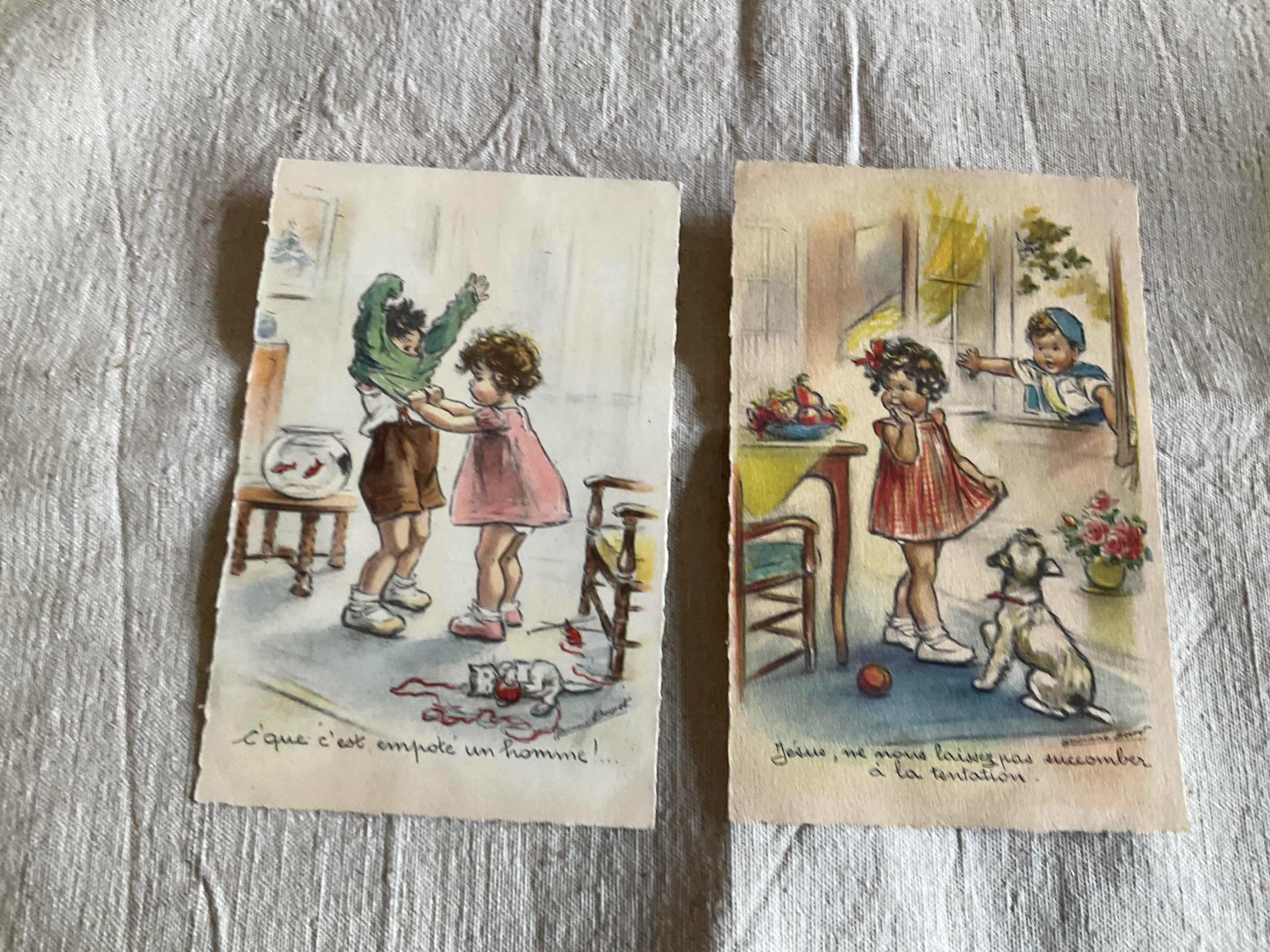 Two Adorable Vintage French Postcards - Etsy UK