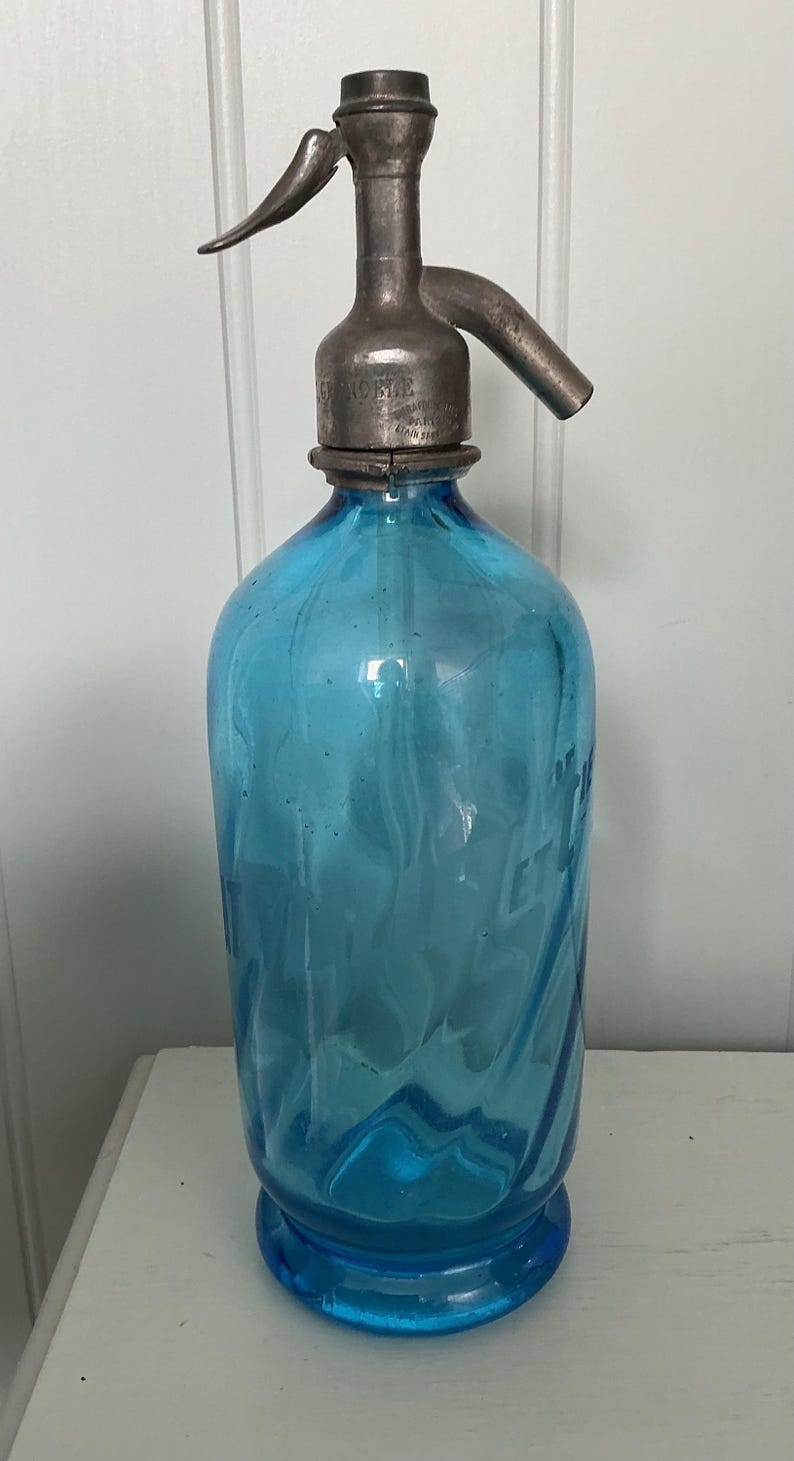 Antique French Turquoise Blue Seltzer Soda Heavy Torsade Twisted Glass ...