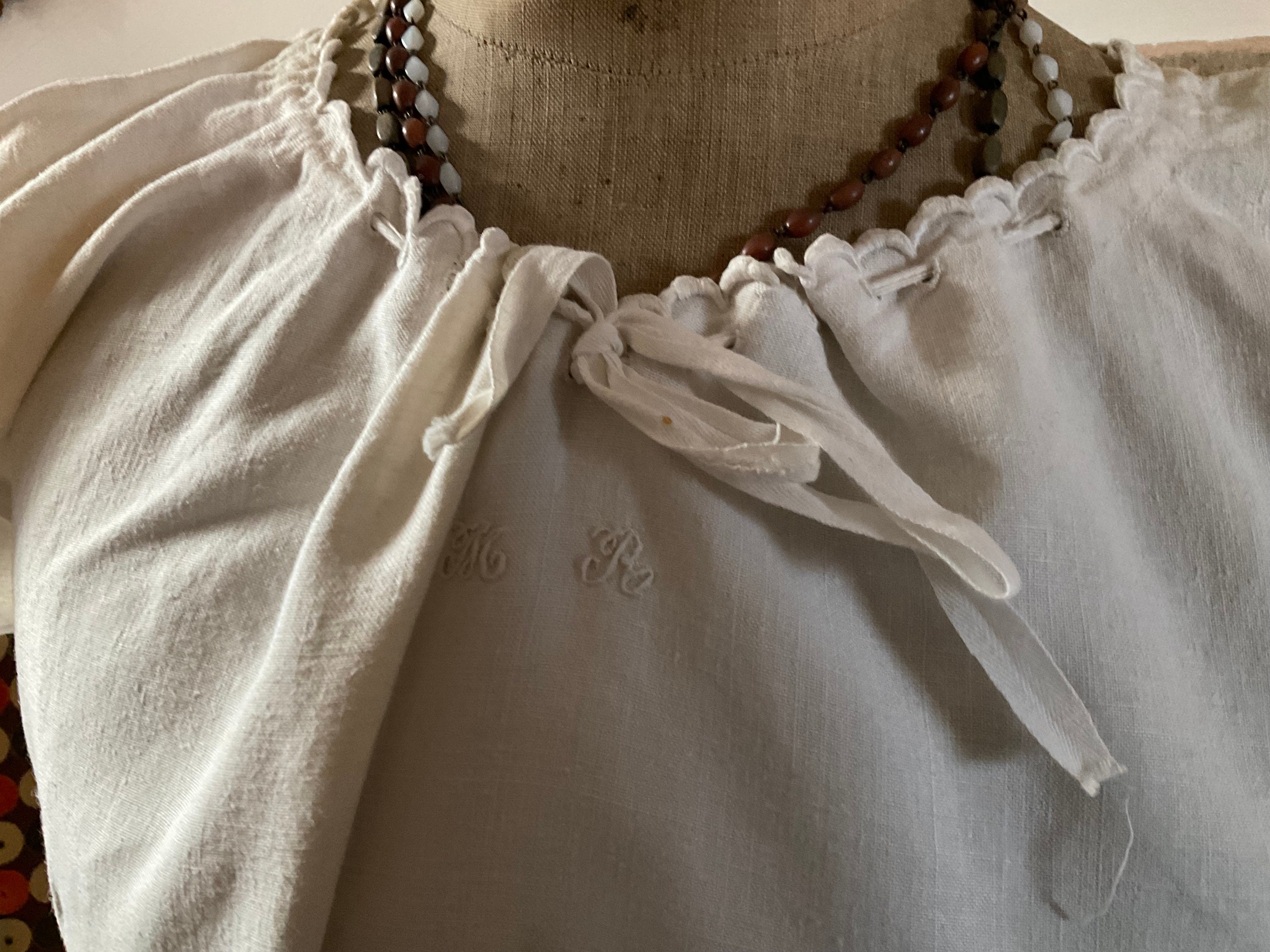 Antique French Pure Linen Chemise Nightdress With Handmade Stitching ...