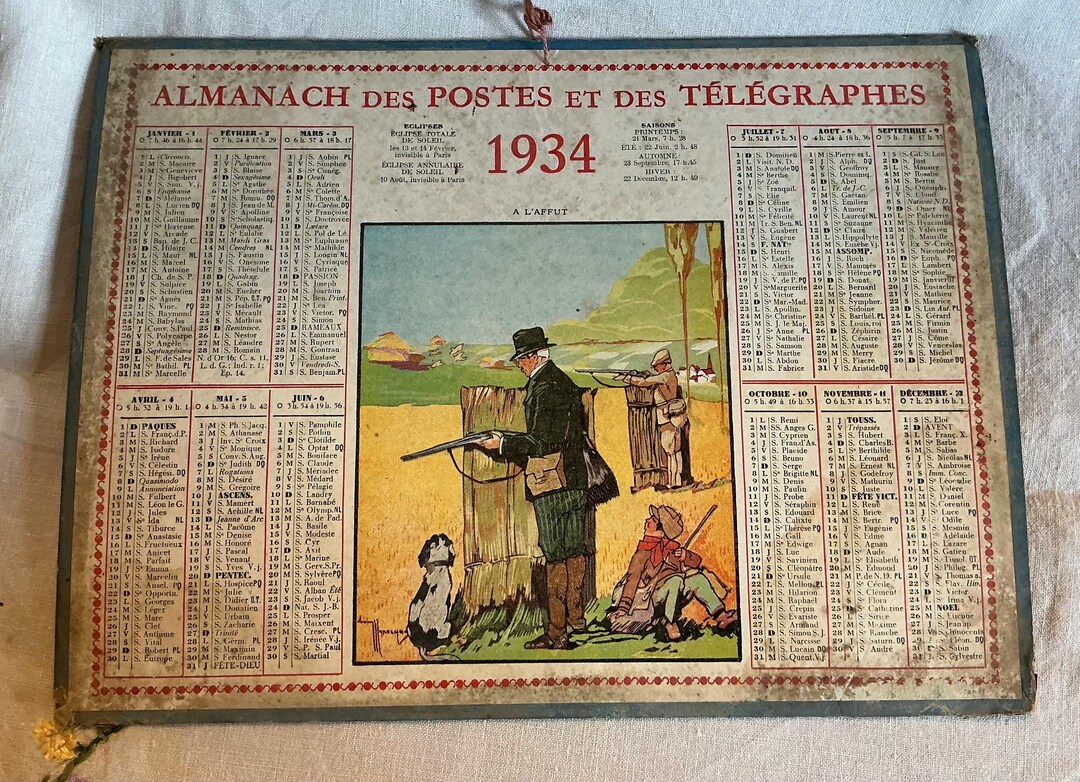 Antique Original French Almanach Des Postes Wall Calendar From 1934. - Etsy