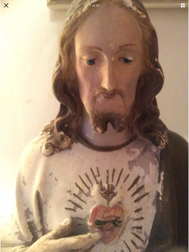 Vintage French Chalkware Statue of Jesus / Christ Sacre Coeur - Etsy