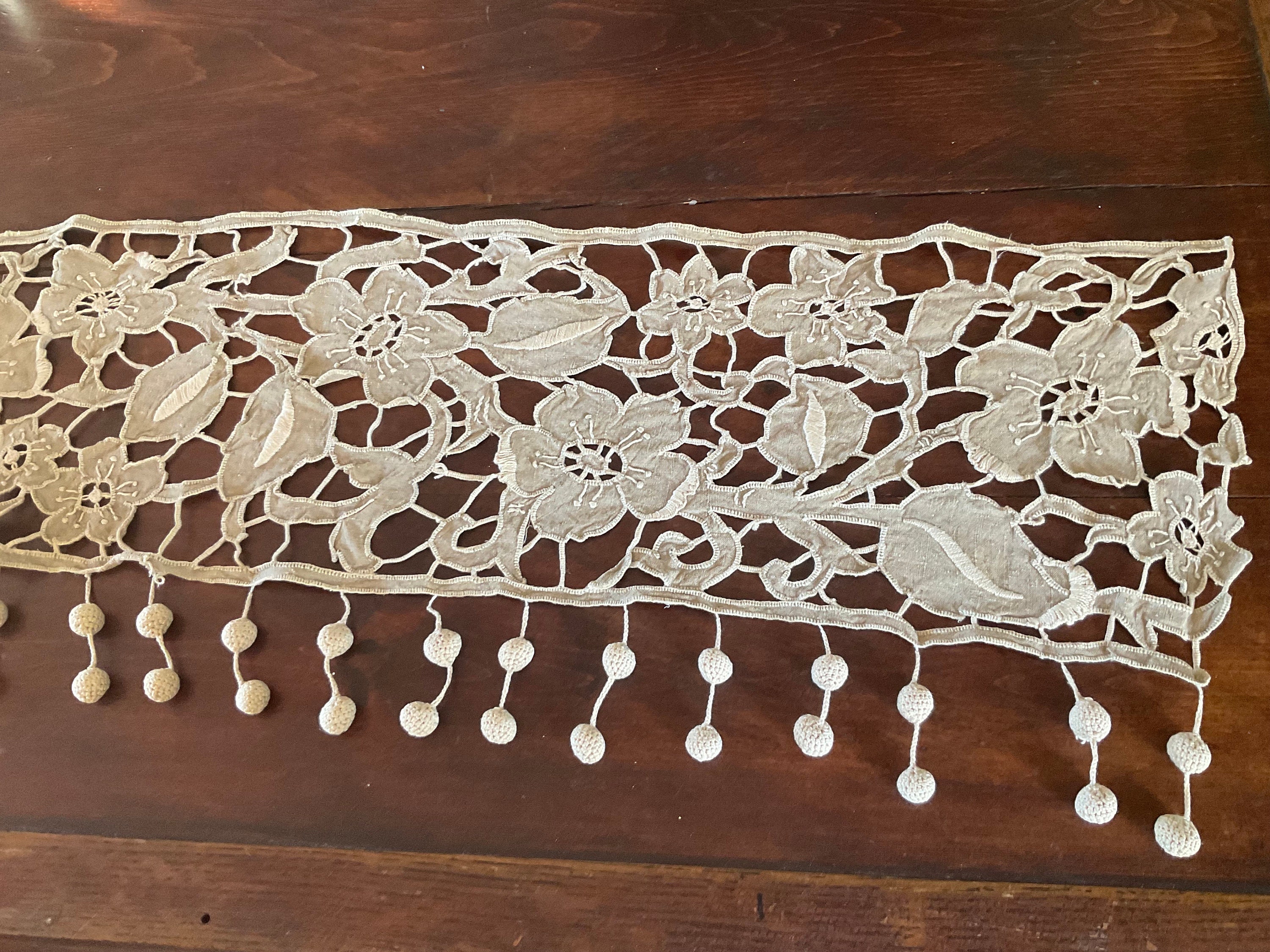Vintage French Linen Embroidered Curtain With Pompom Tassels - Etsy