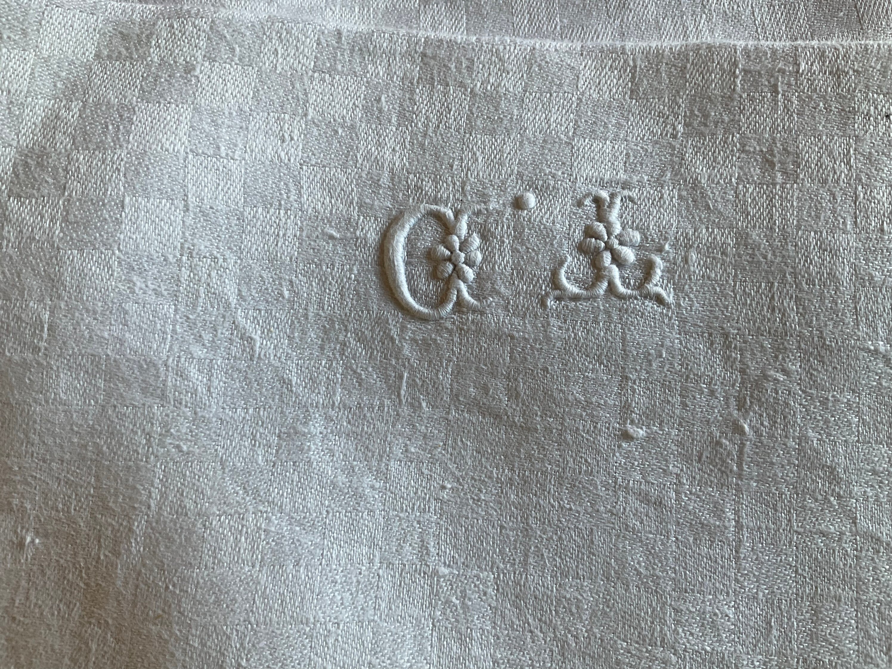 Four Vintage French Damask Cotton Hand Stitched Hand Embroidered ...