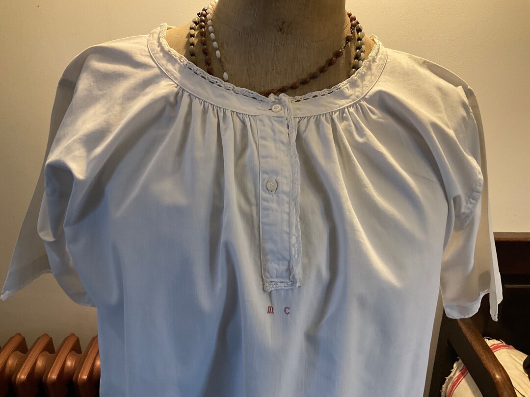 Antique French Chemise Nightdress With Handmade Lace and Monogram - Etsy