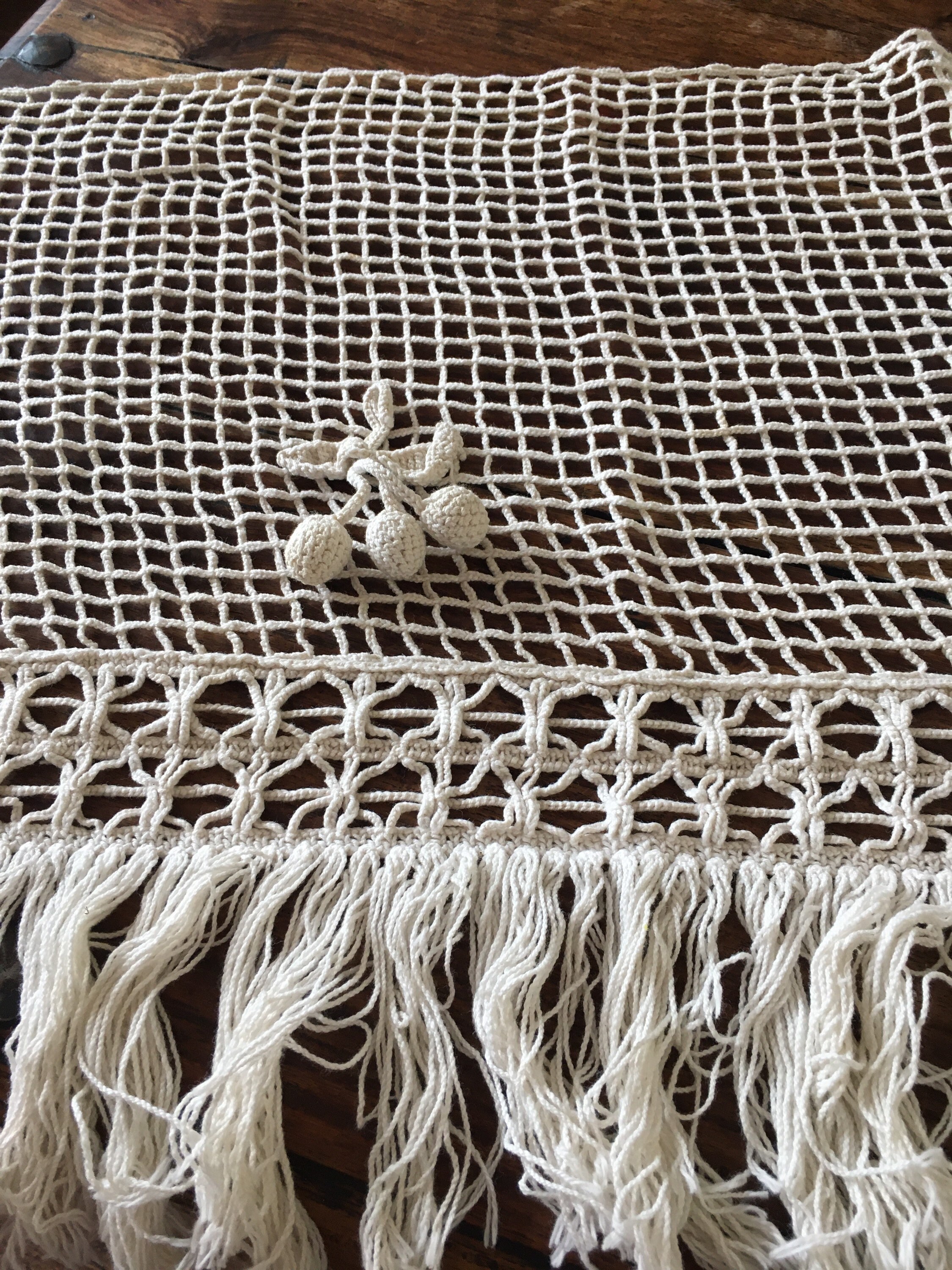 Vinatge French Handmade Cotton Crochet Window Panel With Appliqué ...