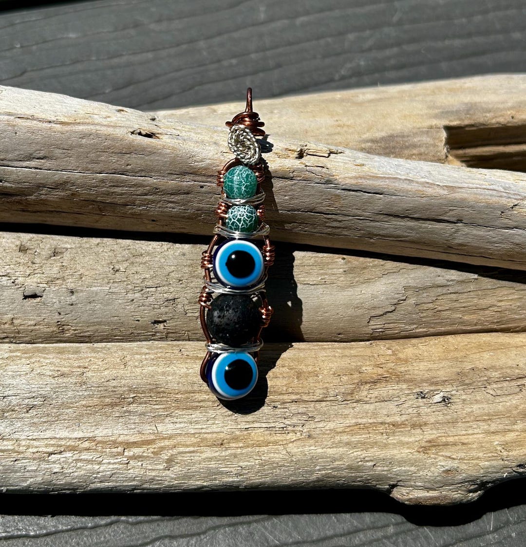 Evil Eye Agate Lava Rock Pendant - Etsy