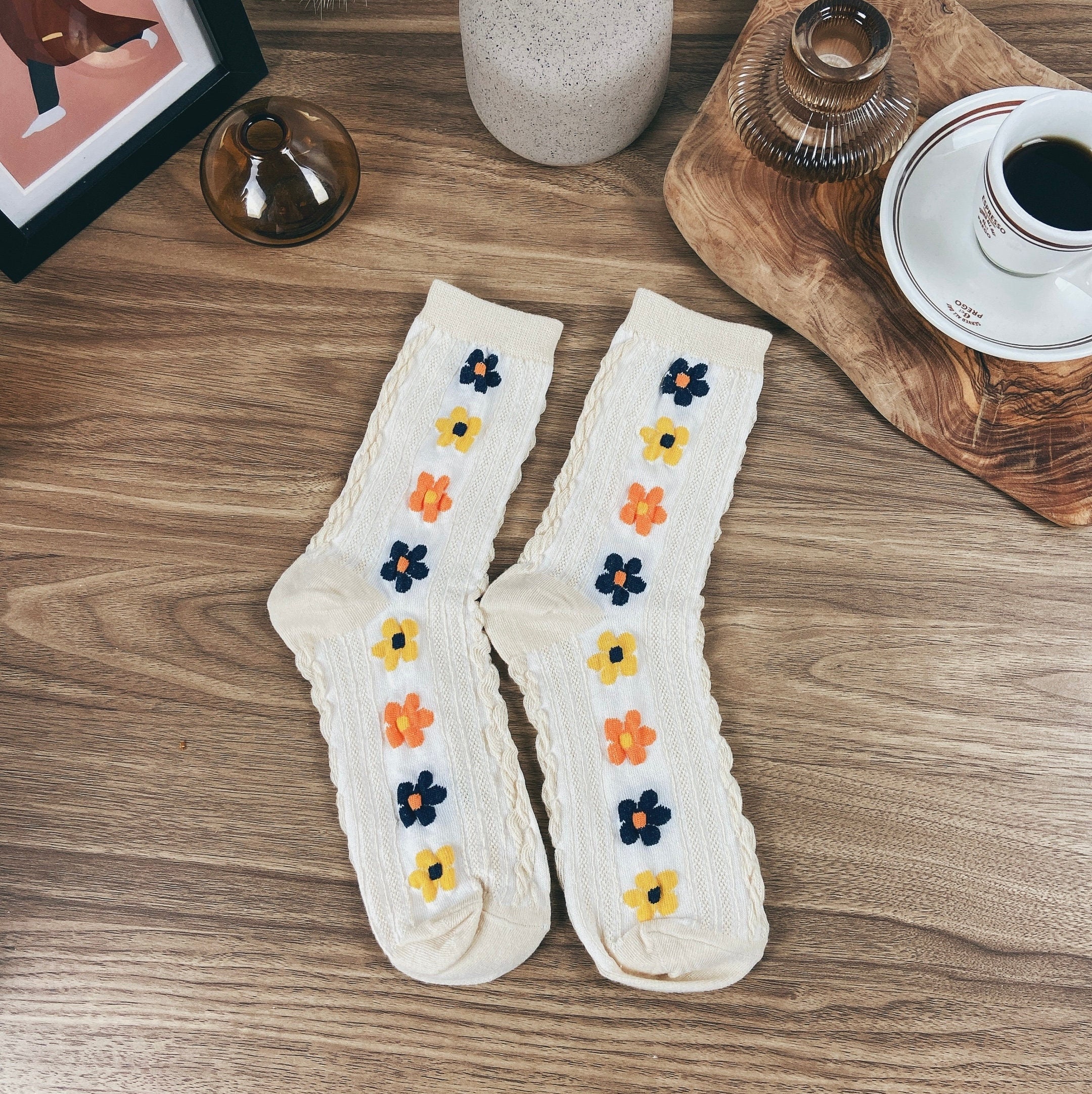 Flower Pattern Women Socks Daisy Cotton Socks Boots Socks - Etsy UK
