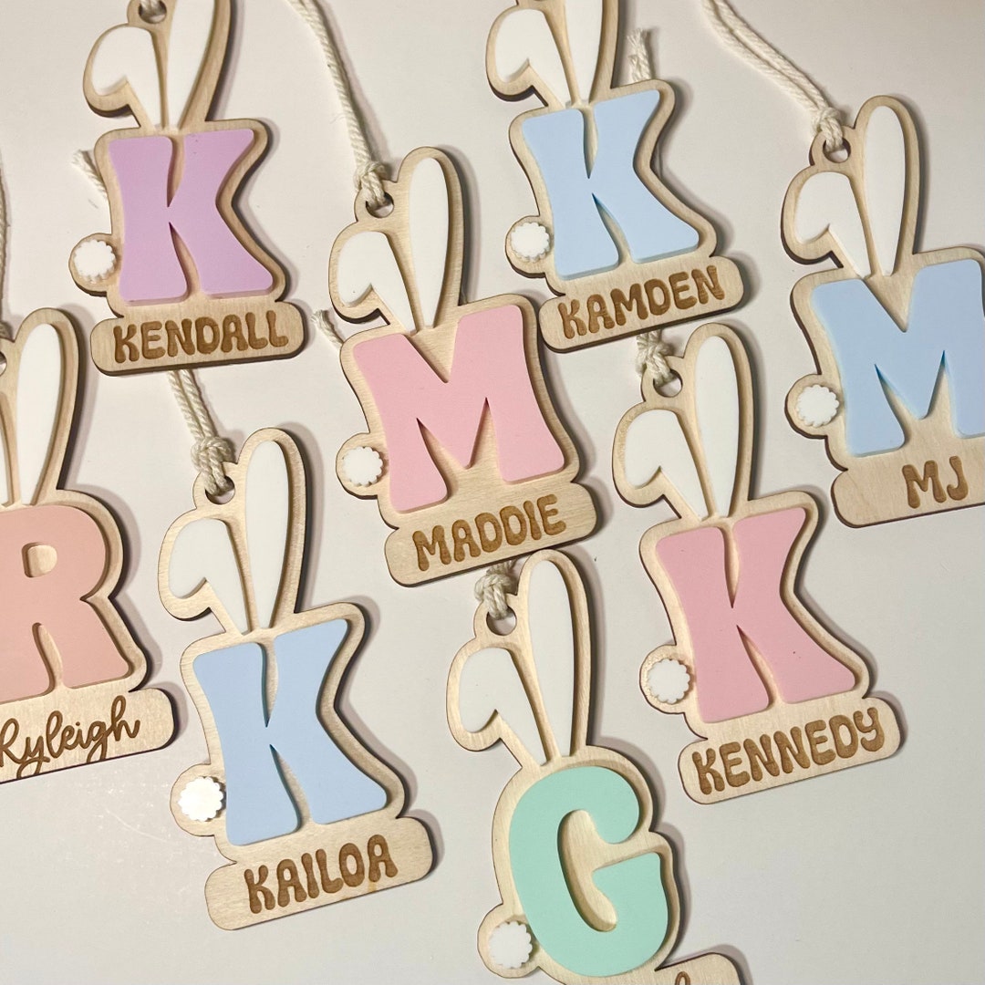 Bunny Basket Tag, Bunny Initial Tag, Bunny Name Tag, Kids Easter Basket ...