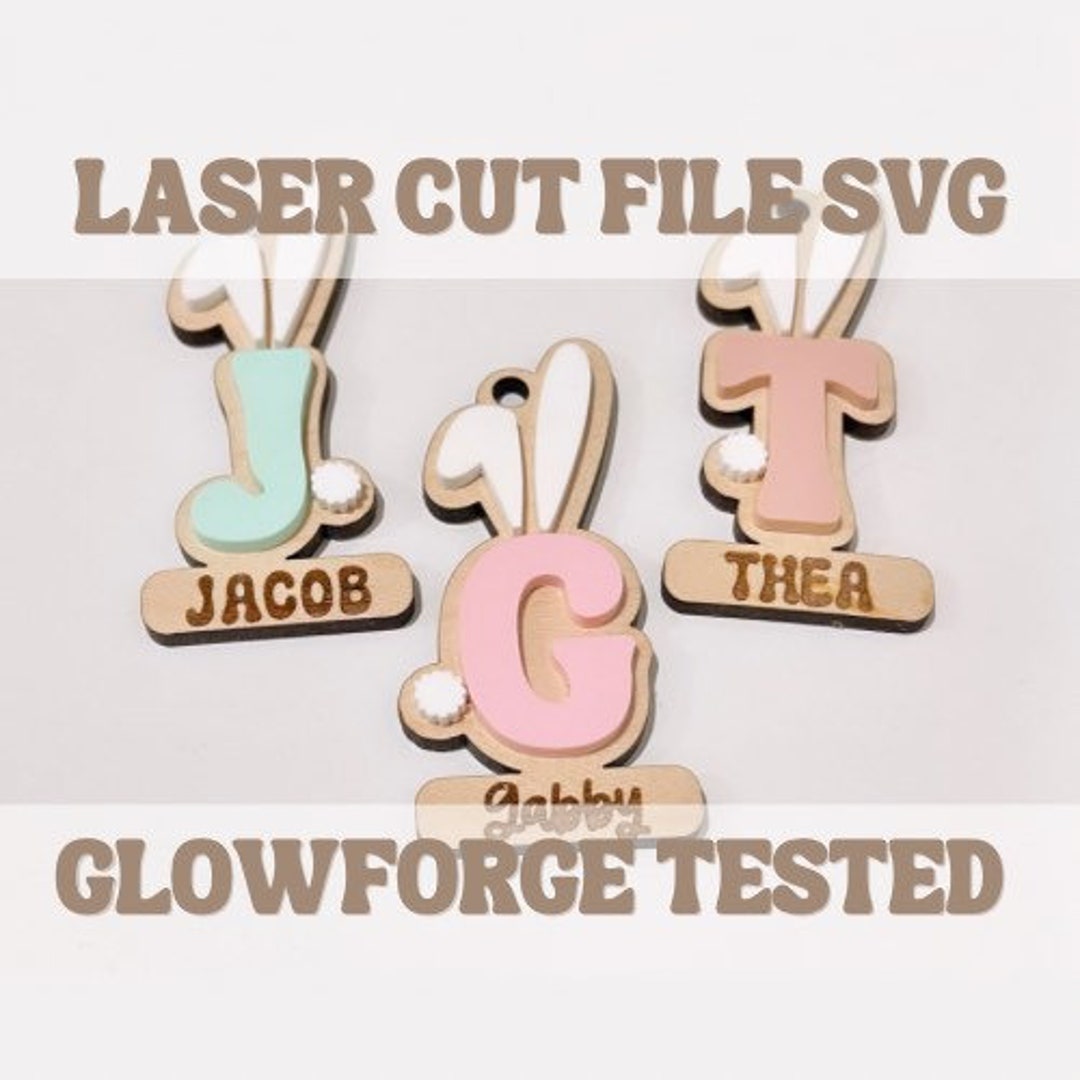 Bunny Ear Initials Easter Basket Gift Tags SVG Glowforge Laser Cut File ...