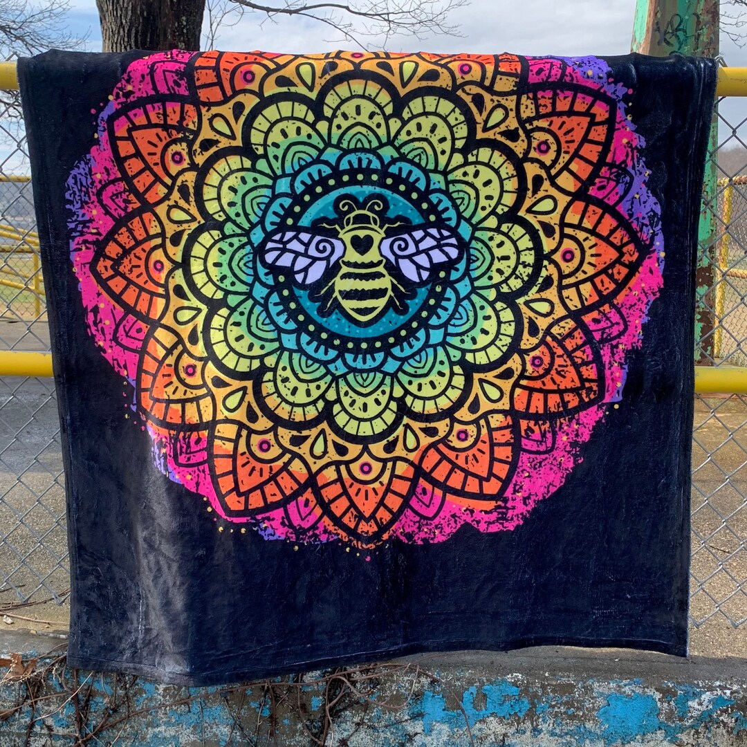 Bee Manda | Throw Blanket | Bumble Bee | Mandala | Chakra | Rainbow ...