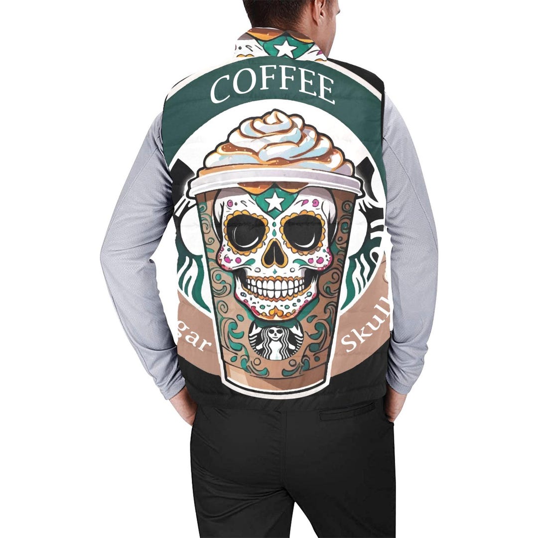 Puffer Vest Día De Los Muertos Coffee Padded Sugar Skull - Etsy