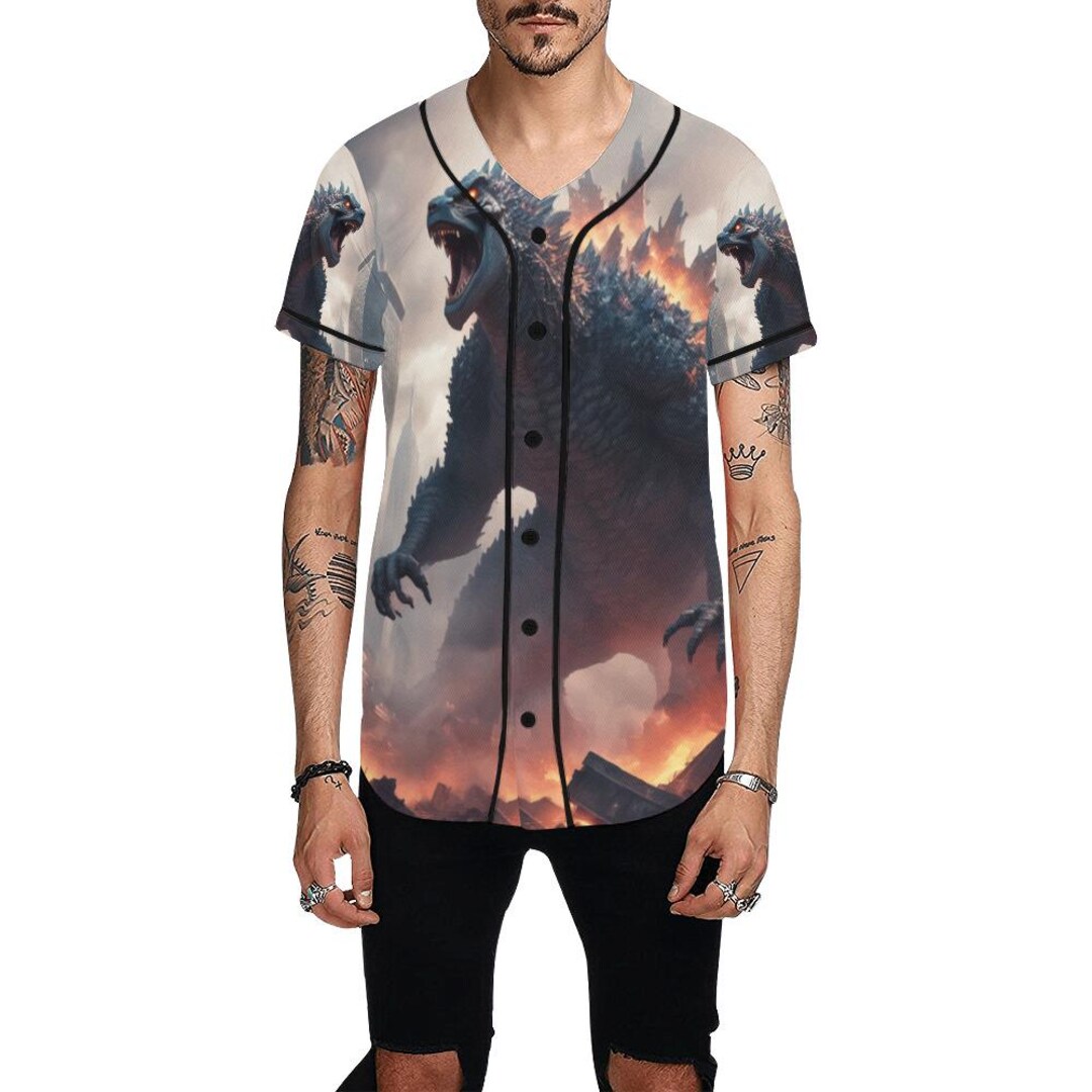 Baseball Jersey Men Godzilla Shirt Kaiju Gojira Tshirt Art Vintage ...